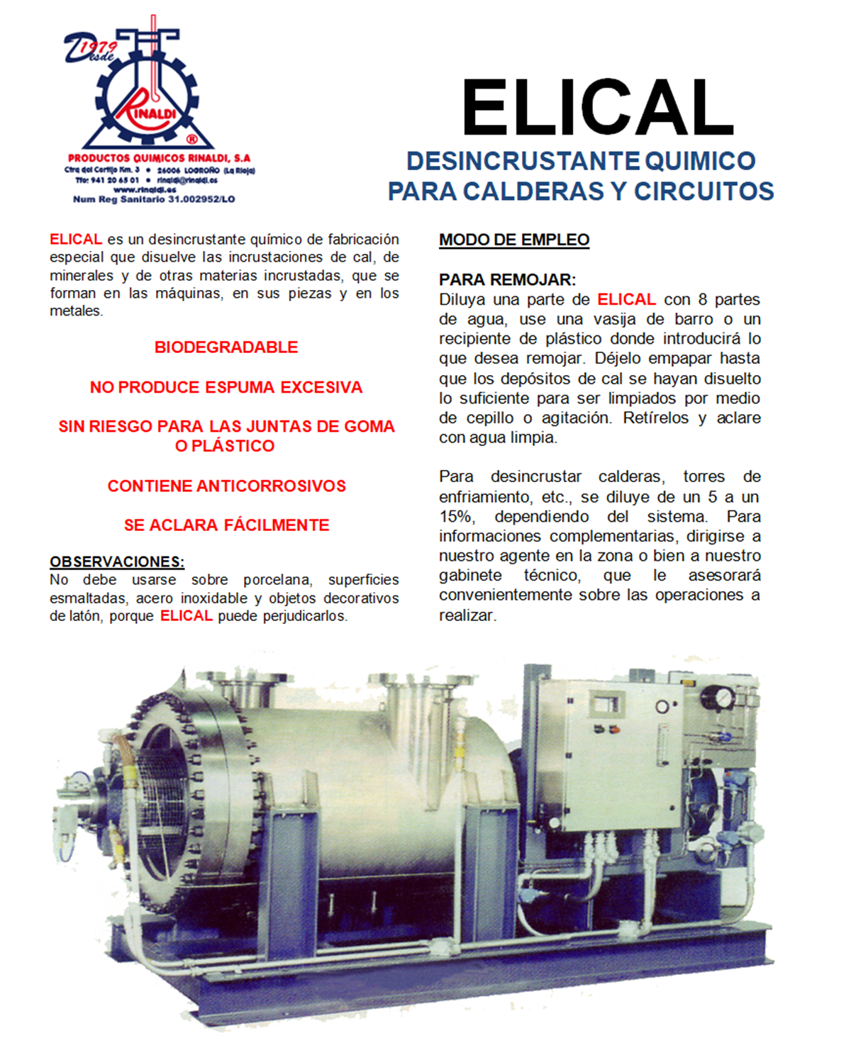ELICAL - PRODUCTOS QUIMICOS RINALDI, S.A.
