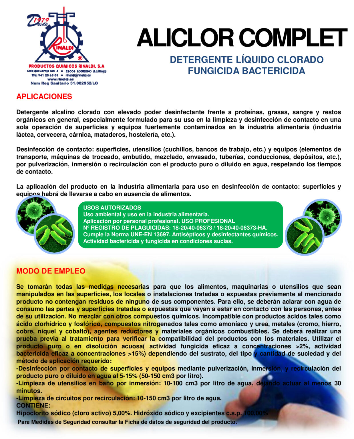 ALICLOR COMPLET - PRODUCTOS QUIMICOS RINALDI, S.A.